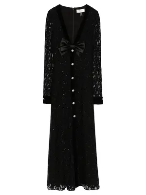 NISSA Crystal-embellished Lace Midi Dress - Black
