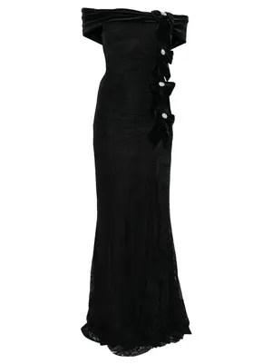 NISSA Bow-detail Lace Maxi Dress - Black