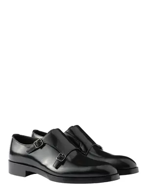 Prada Brushed Leather Double Monk Strap Shoes - Black