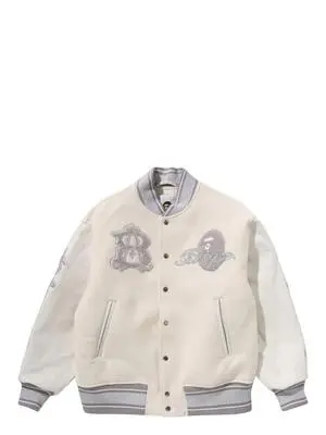 A BATHING APE Line Camo Logo Wool Varsity Jacket - Ivory