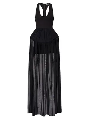 David Koma Jersey And Chiffon Gown - Black