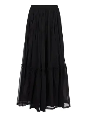 Saint Laurent Ruffled Silk Maxi Skirt - Black
