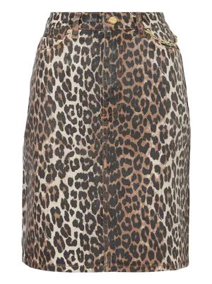 GANNI Leopard-print Denim Skirt - Brown