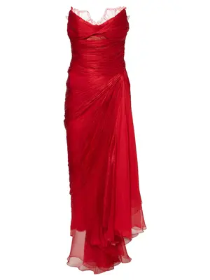 MARIA LUCIA HOHAN Jolie Ruched Silk Bustier Gown - Red
