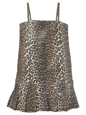 GANNI Leopard-print Denim Minidress - Brown