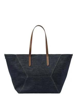 Brunello Cucinelli Duo Large Denim Tote Bag - Blue