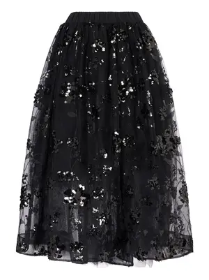 Simone Rocha Sequined Tulle Midi Skirt - Black