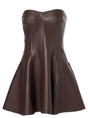 Norma Kamali Grace Faux Leather Corset Dress - Brown