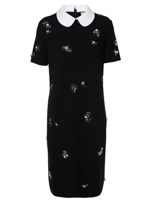 Tory Burch Embellished Wool-blend Midi Dress - Black