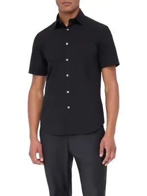 Bugatchi Miles Ooohcotton® Solid Short Sleeve Button-up Shirt Black