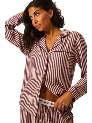 STRIPE & STARE Ecovero Pajama Top Black Cherry Stripe