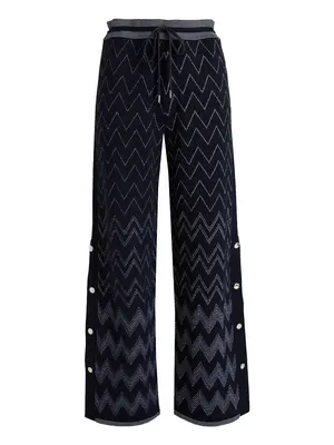 Missoni Metallic Jacquard-knit Wool-blend Wide-leg Pants - Navy
