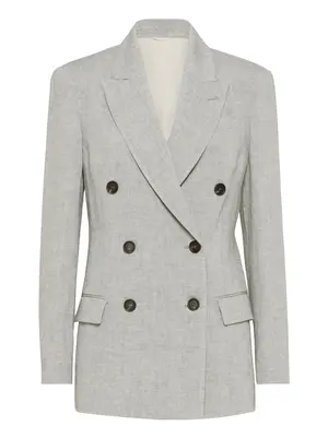 Brunello Cucinelli Double-breasted Canvas Blazer - Grey