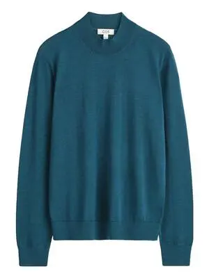 Cos Slim Merino Wool Mock-neck Sweater - Turquoise