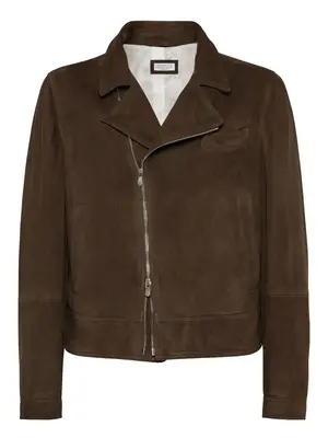Brunello Cucinelli Suede Biker Jacket - Brown