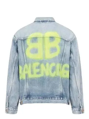 Balenciaga Large Fit Graffiti Backlogo Denim Jacket - Blue/yellow