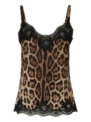 Dolce & Gabbana Stretch Silk Satin Top - Stampa Leo