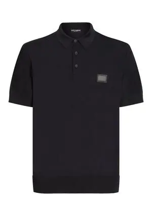 Dolce & Gabbana Wool Polo-shirt With Branded Tag - Blue