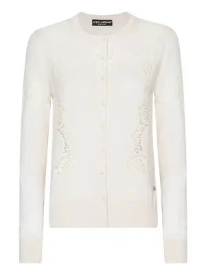 Dolce & Gabbana Cashmere And Silk Cardigan With Lace Inlay - White