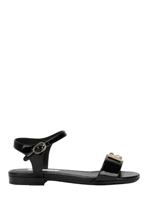 Dolce & Gabbana Patent Leather Sandals With Dg Logo - Black