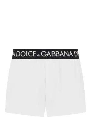 Dolce & Gabbana Short Swim Trunks With Branded Stretch Waistband - White