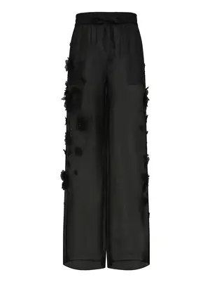 Dolce & Gabbana Silk Organza Jogging Pants With Embroidery - Black