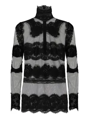 Dolce & Gabbana Tulle Top With Lace Inserts - Black