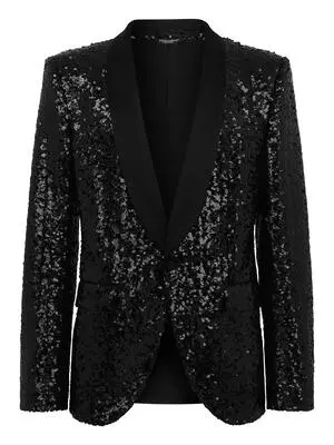 Dolce & Gabbana Single-breasted Sicilia-fit Jacket With Sequin Embellishment - Black