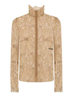 Dolce & Gabbana Floral Lace Turtleneck Blouse - Beige