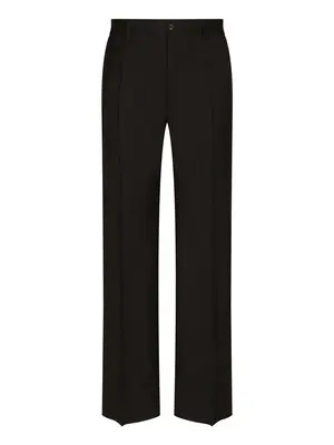 Dolce & Gabbana Stretch Wool Twill Wide Leg Pants - Black