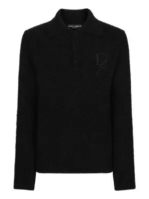 Dolce & Gabbana Long-sleeved Wool Polo-shirt With Embroidered Logo - Grey