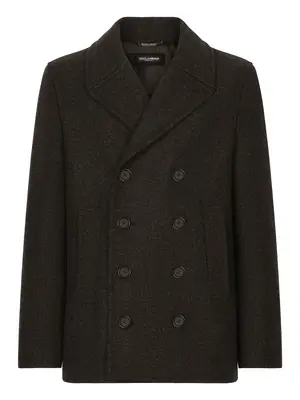 Dolce & Gabbana Double-breasted Wool Pea Coat With Logo Tag - Grey