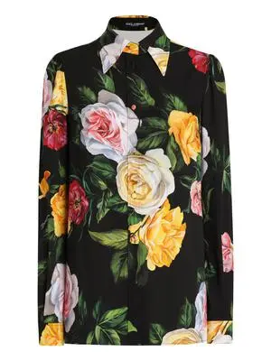 Dolce & Gabbana Peony And Rose Stretch Silk Charmeuse Shirt - Print
