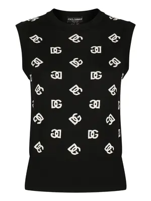 Dolce & Gabbana Wool And Silk Vest With Dg Logo - Multicolor