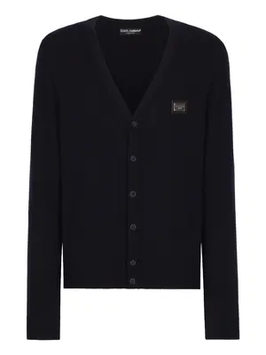 Dolce & Gabbana Cashmere And Wool Cardigan With Logo Tag - Blue