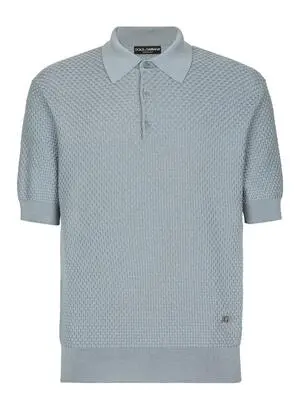 Dolce & Gabbana Stretch Cotton Polo-shirt With Dg Hardware - Azure