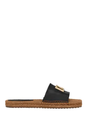 Dolce & Gabbana Nappa Leather Espadrille Sliders With Dg Logo - Black