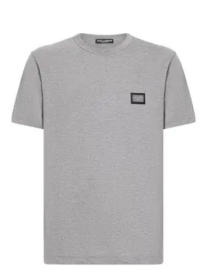 Dolce & Gabbana Cotton T-shirt With Branded Tag - Grey