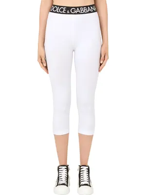 Dolce & Gabbana Jersey Leggings With Branded Elastic - White