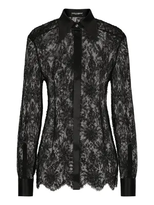 Dolce & Gabbana Chantilly Lace Shirt With Satin Details - Black