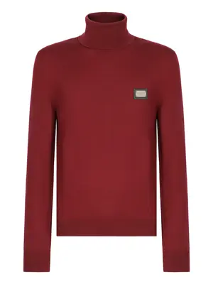 Dolce & Gabbana Wool Turtleneck Sweater With Metal Logo Tag - Bordeaux
