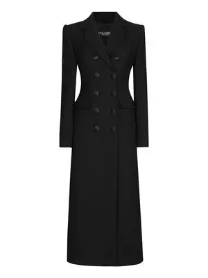 Dolce & Gabbana Houndstooth Check Wool Coat With Belt - Black