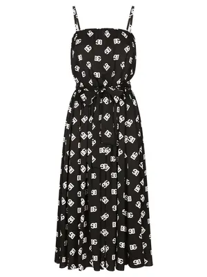 Dolce & Gabbana Charmeuse Calf-length Dress With Dg Logo - Print