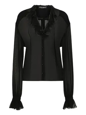 Dolce & Gabbana Leopard-print Chiffon Shirt With Ruches - Black