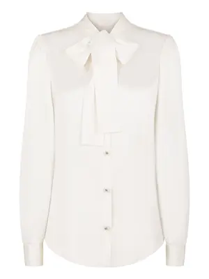 Dolce & Gabbana Satin Button-down Shirt With Bow Detail - White