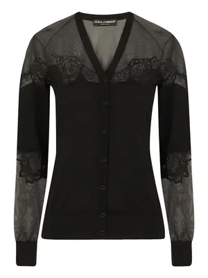 Dolce & Gabbana Cashmere, Tulle And Silk Cardigan With Lace - Black