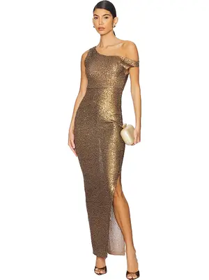 Norma Kamali Drop Shoulder Fitted Gown - Bronze