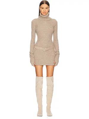 HELSA Lauren Mini Knit Dress - Beige