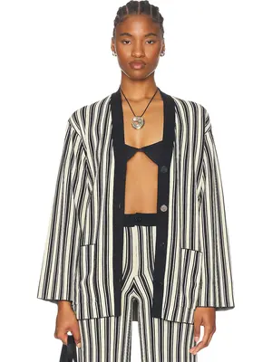 SIMONMILLER Max Belted Knit Cardigan - Black & Rice Flour Stripe