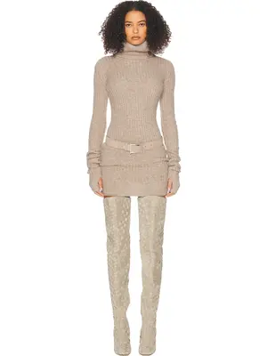 HELSA Lauren Mini Knit Dress - Beige